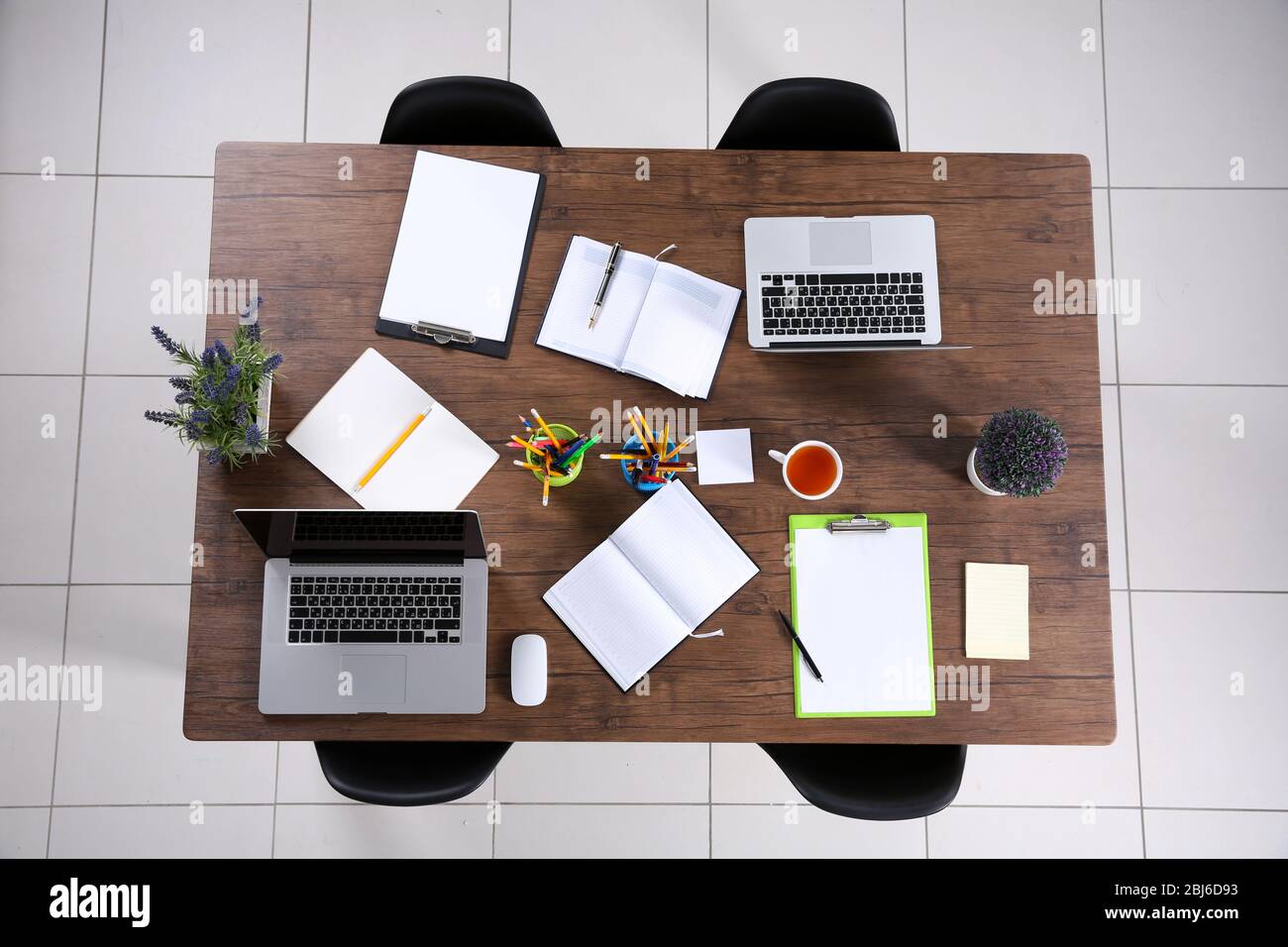 Office table for meetings, top view Stock Photo - Alamy