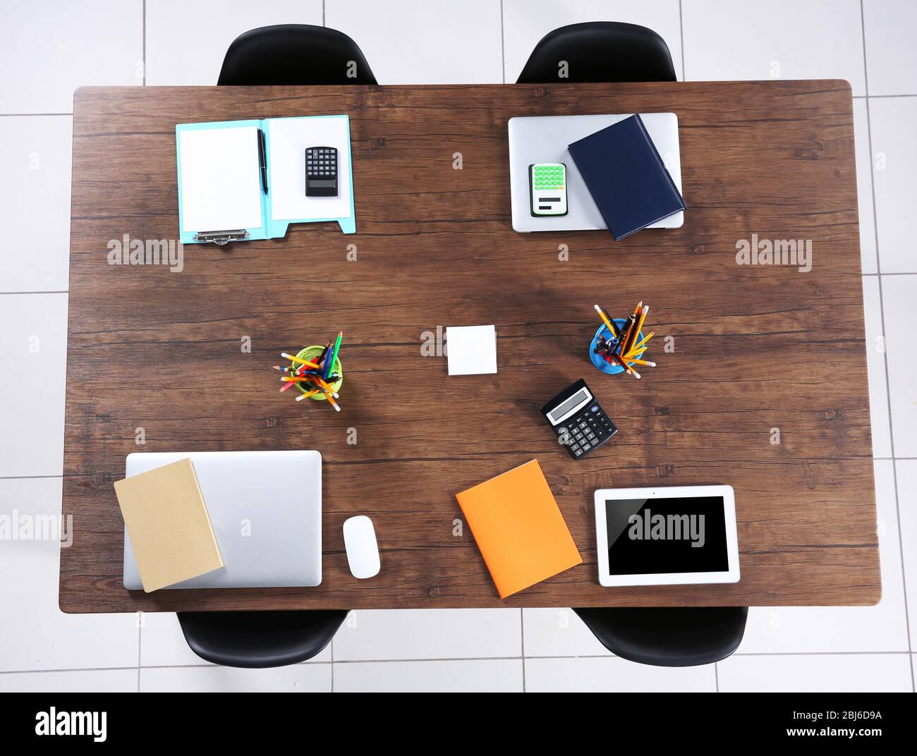 Office table for meetings, top view Stock Photo - Alamy