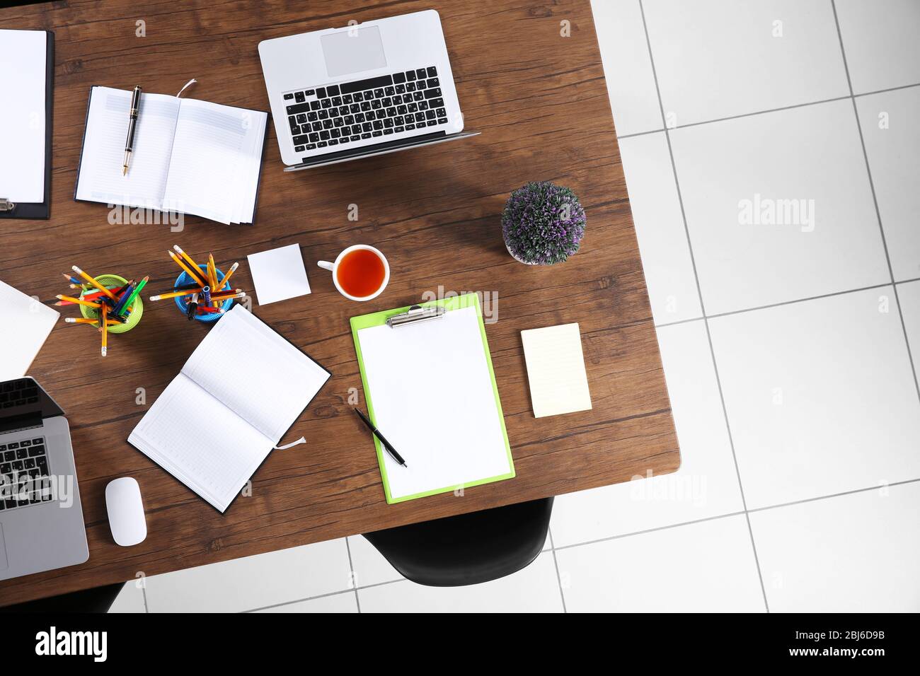 Office table for meetings, top view Stock Photo - Alamy