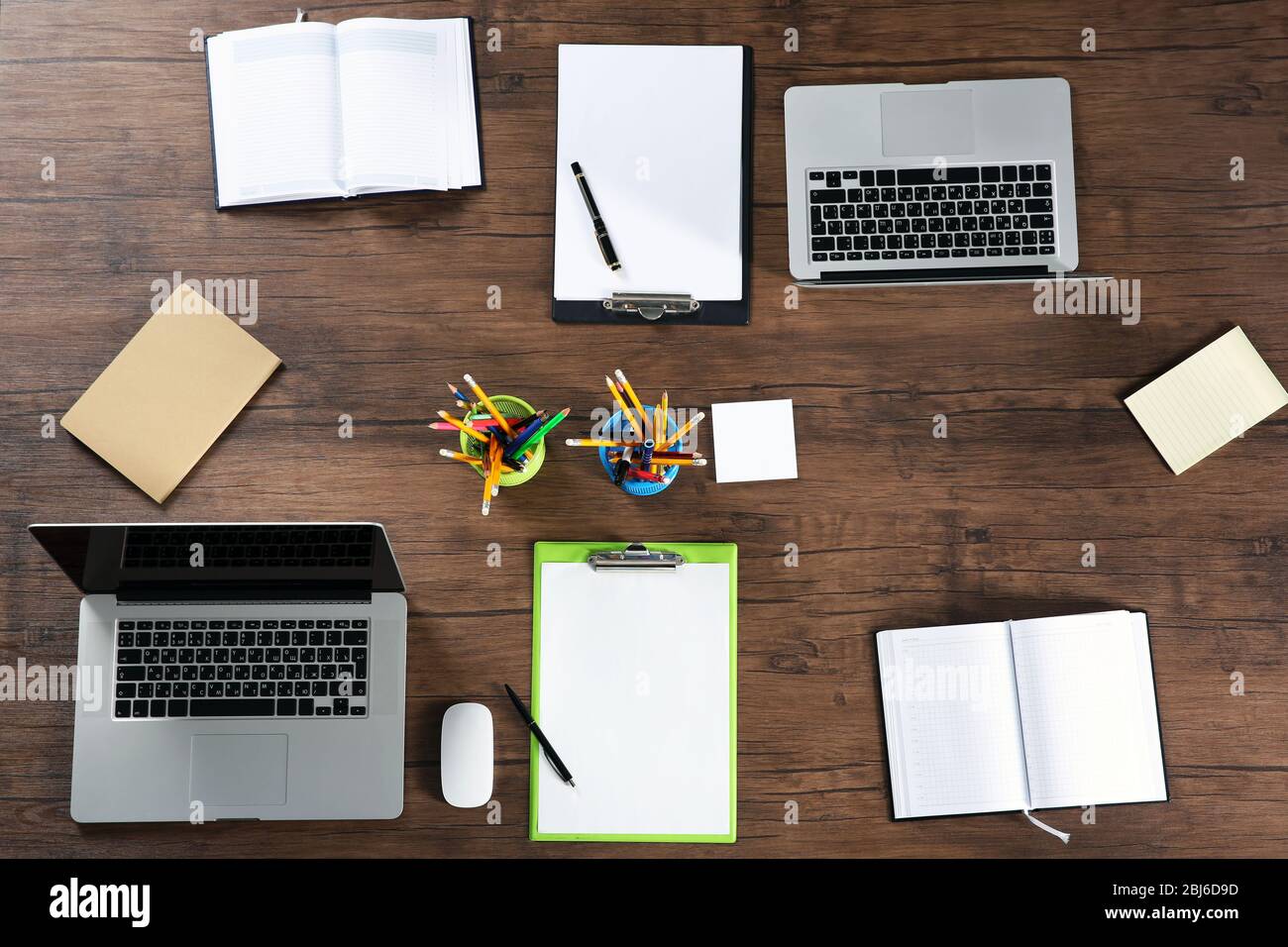 Office table for meetings, top view Stock Photo - Alamy
