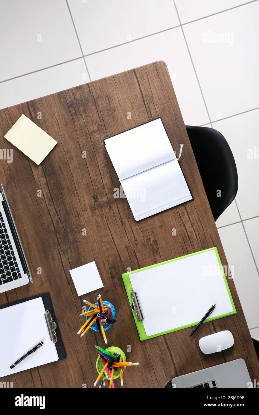 Office table for meetings, top view Stock Photo - Alamy