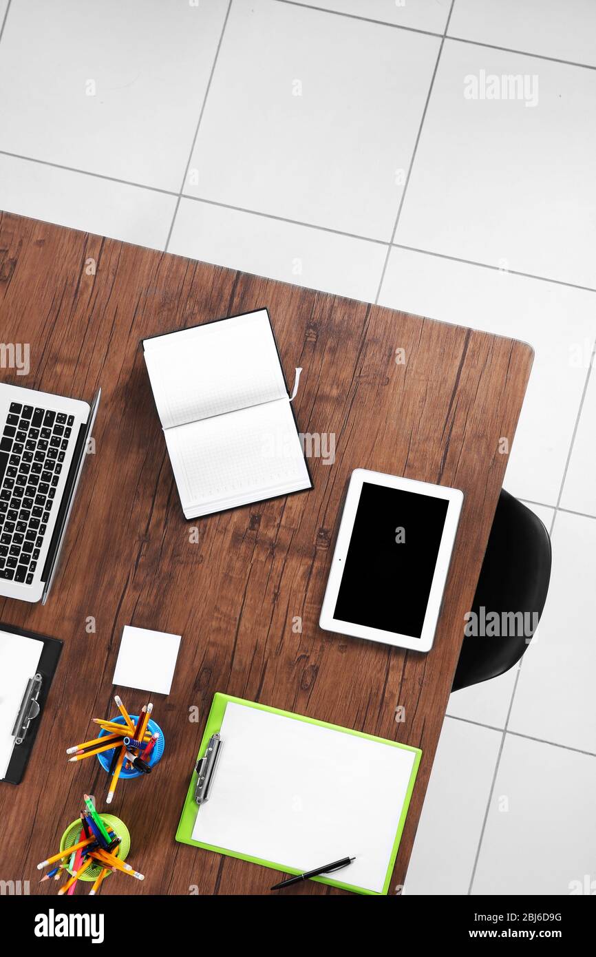 Office table for meetings, top view Stock Photo - Alamy
