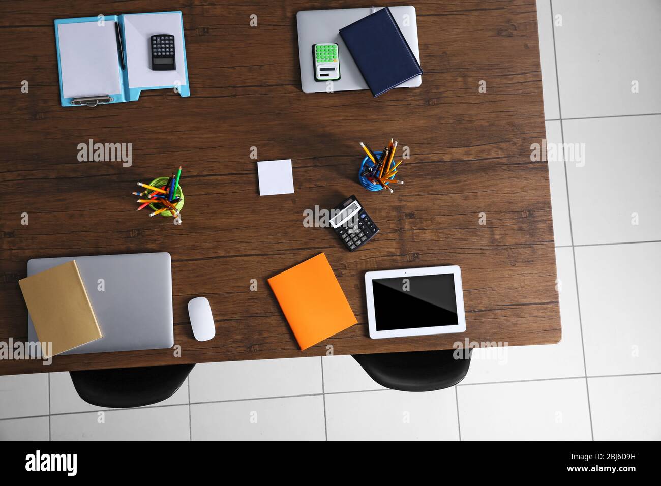 Office table for meetings, top view Stock Photo - Alamy