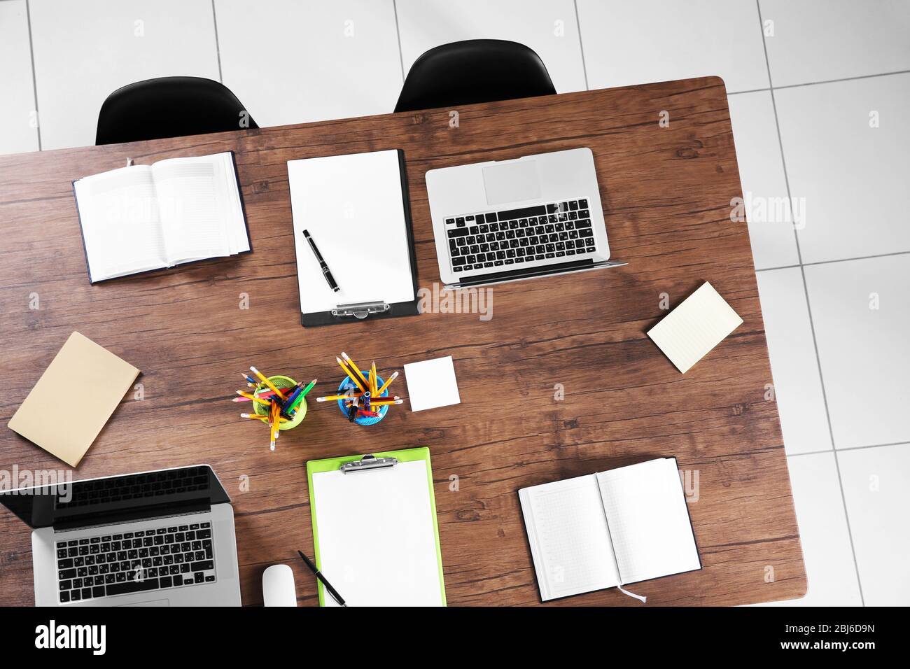Office table for meetings, top view Stock Photo - Alamy
