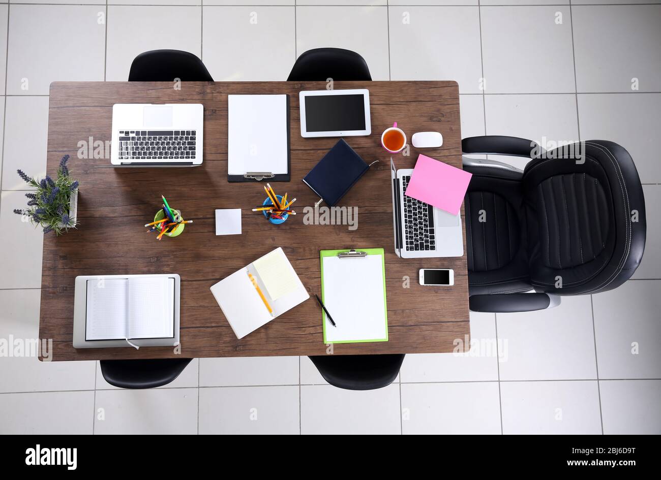 Office table for meetings, top view Stock Photo - Alamy