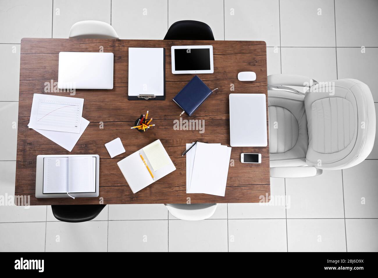Office table for meetings, top view Stock Photo - Alamy