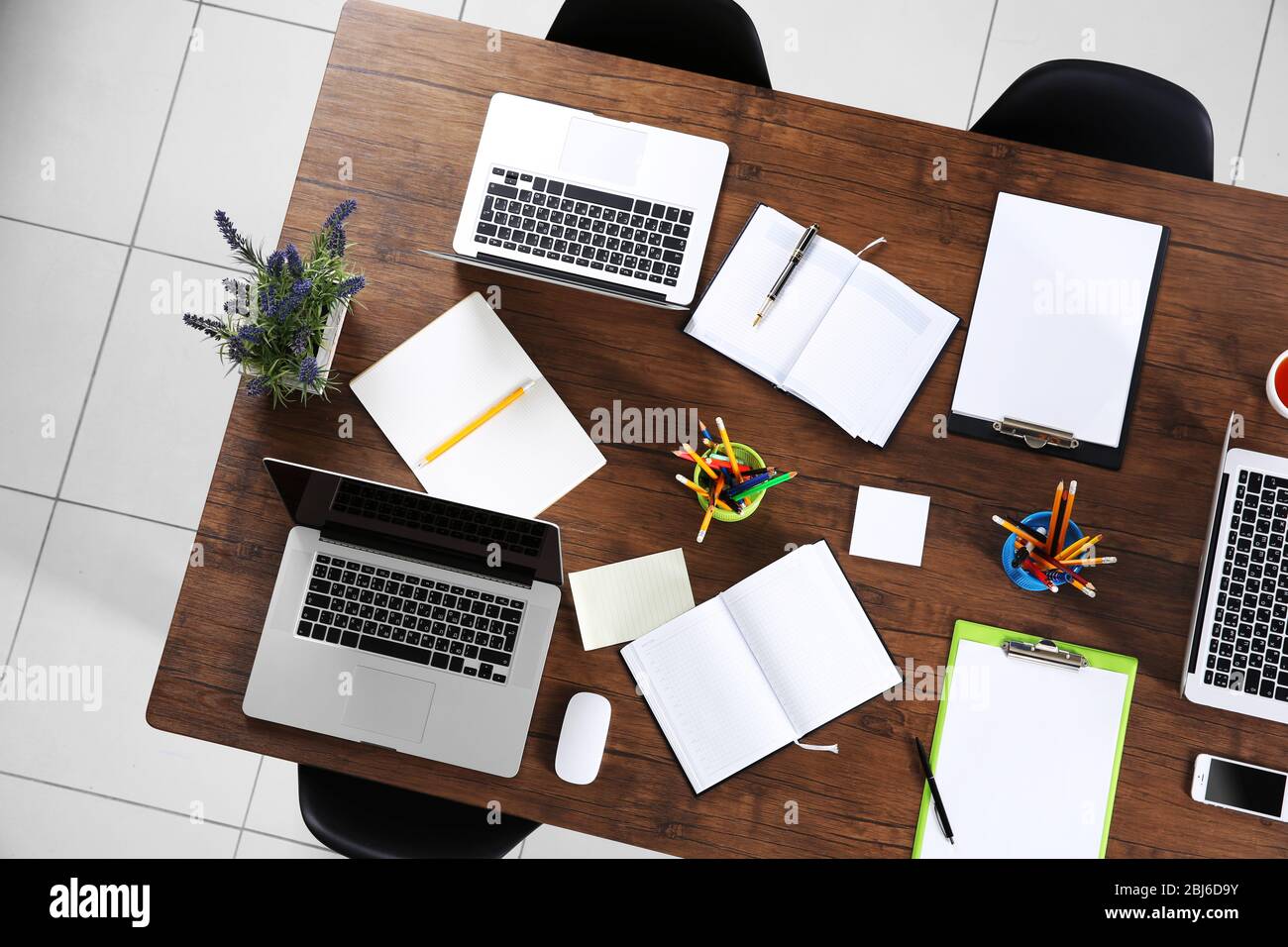 Office table for meetings, top view Stock Photo - Alamy