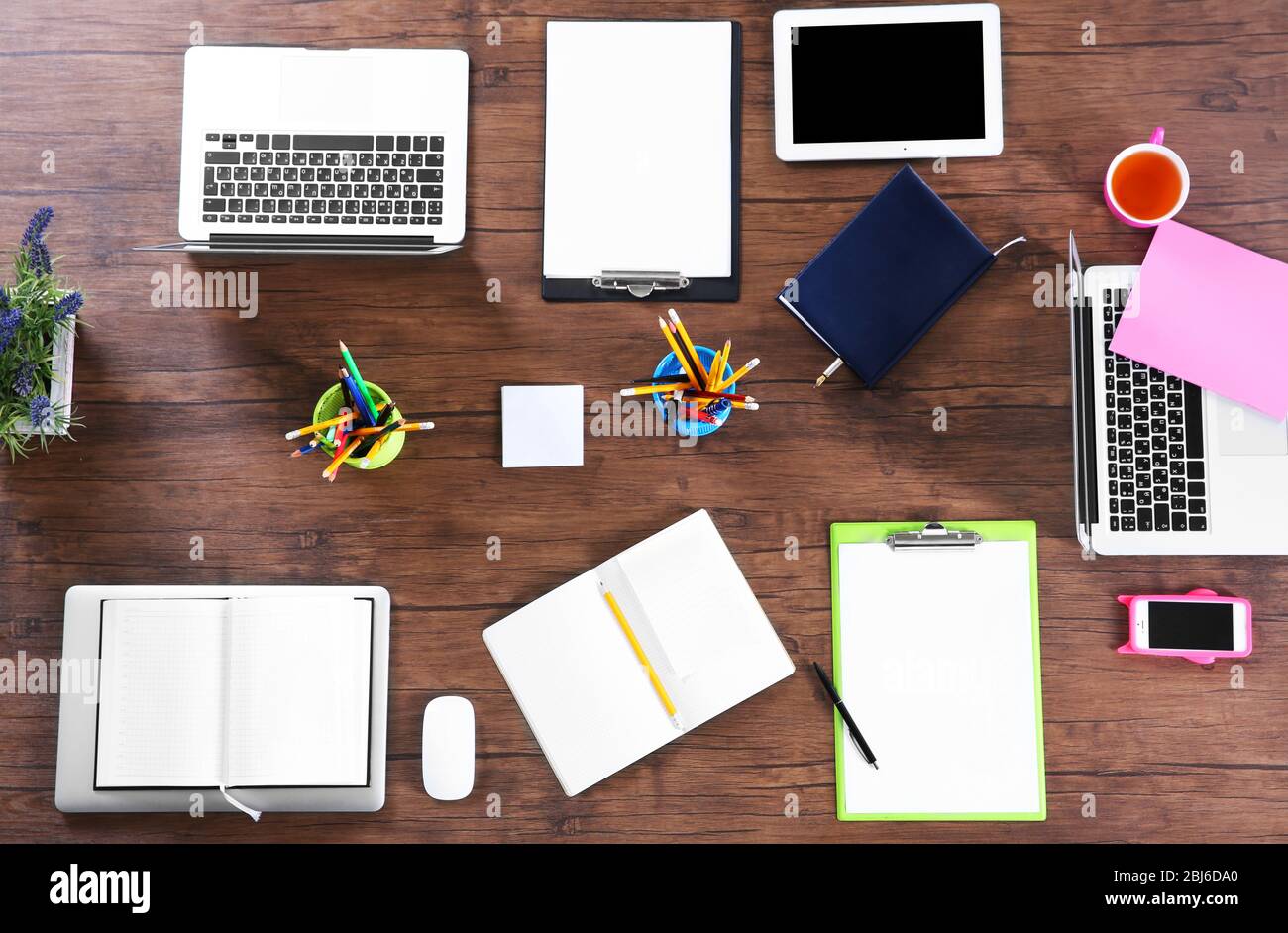 Office table for meetings, top view Stock Photo - Alamy