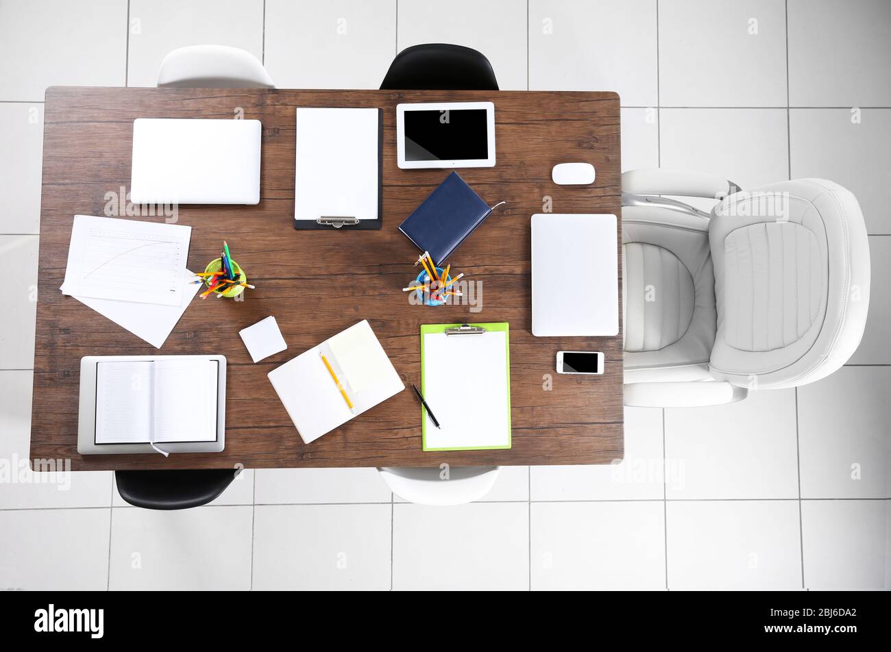 Office table for meetings, top view Stock Photo - Alamy