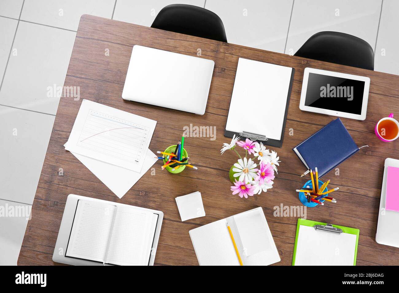 Office table for meetings, top view Stock Photo - Alamy