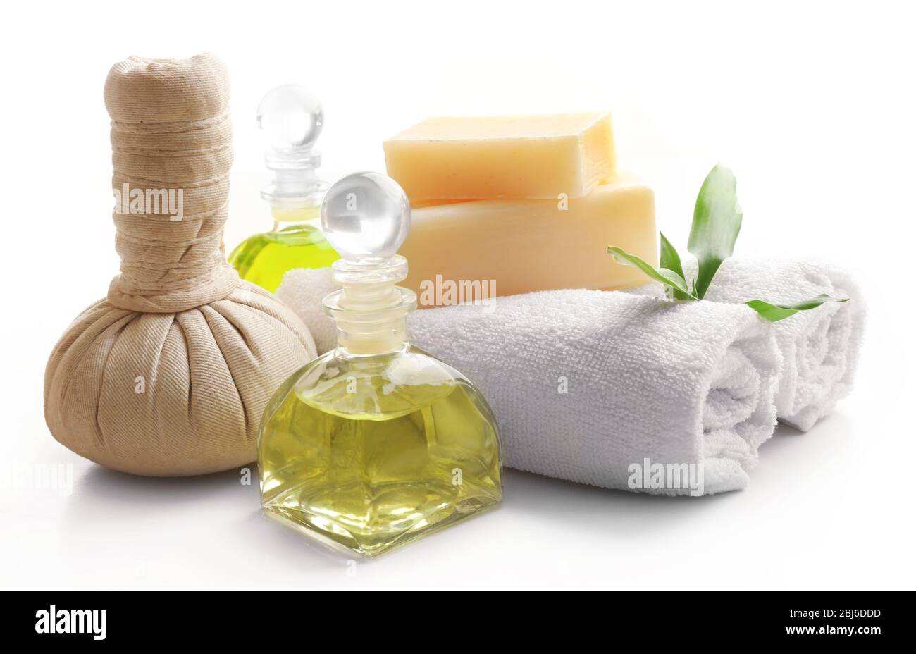 Relaxing spa set isolated on white background Stock Photo - Alamy
