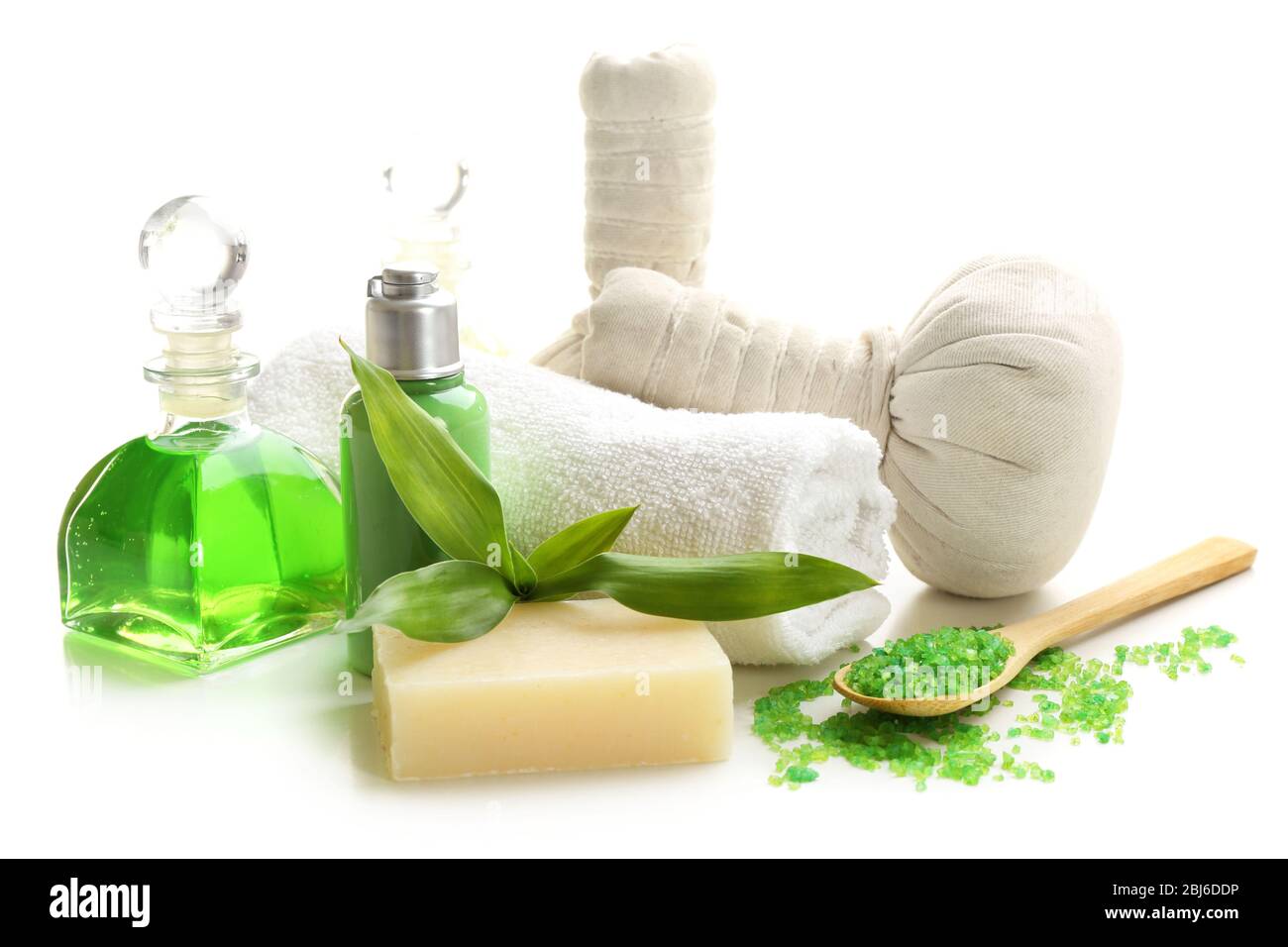Relaxing spa set isolated on white background Stock Photo - Alamy
