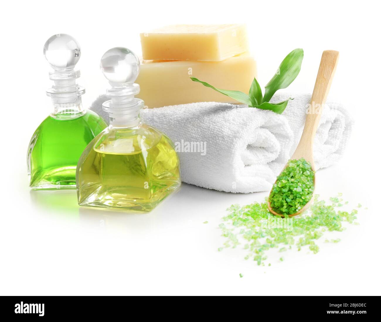 Relaxing spa set isolated on white background Stock Photo - Alamy