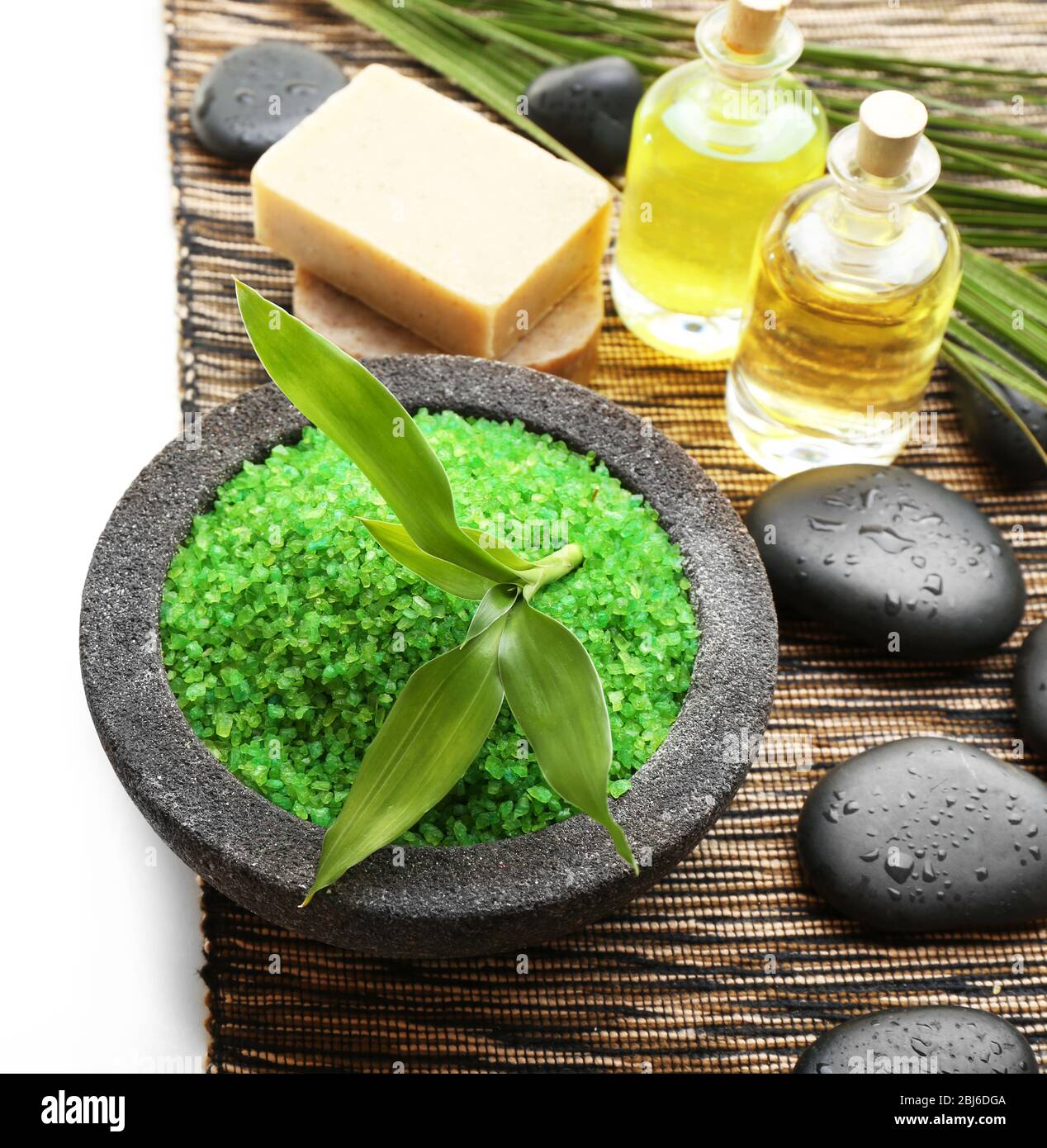 Relaxing spa composition on cotton mat, close up Stock Photo - Alamy