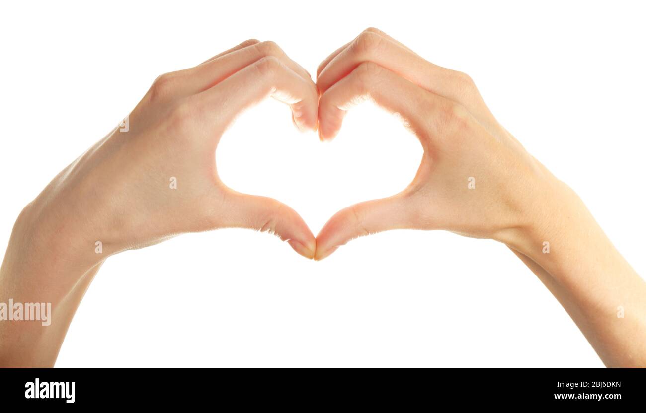 Heart shaped human hands isolated on white background Stock Photo - Alamy