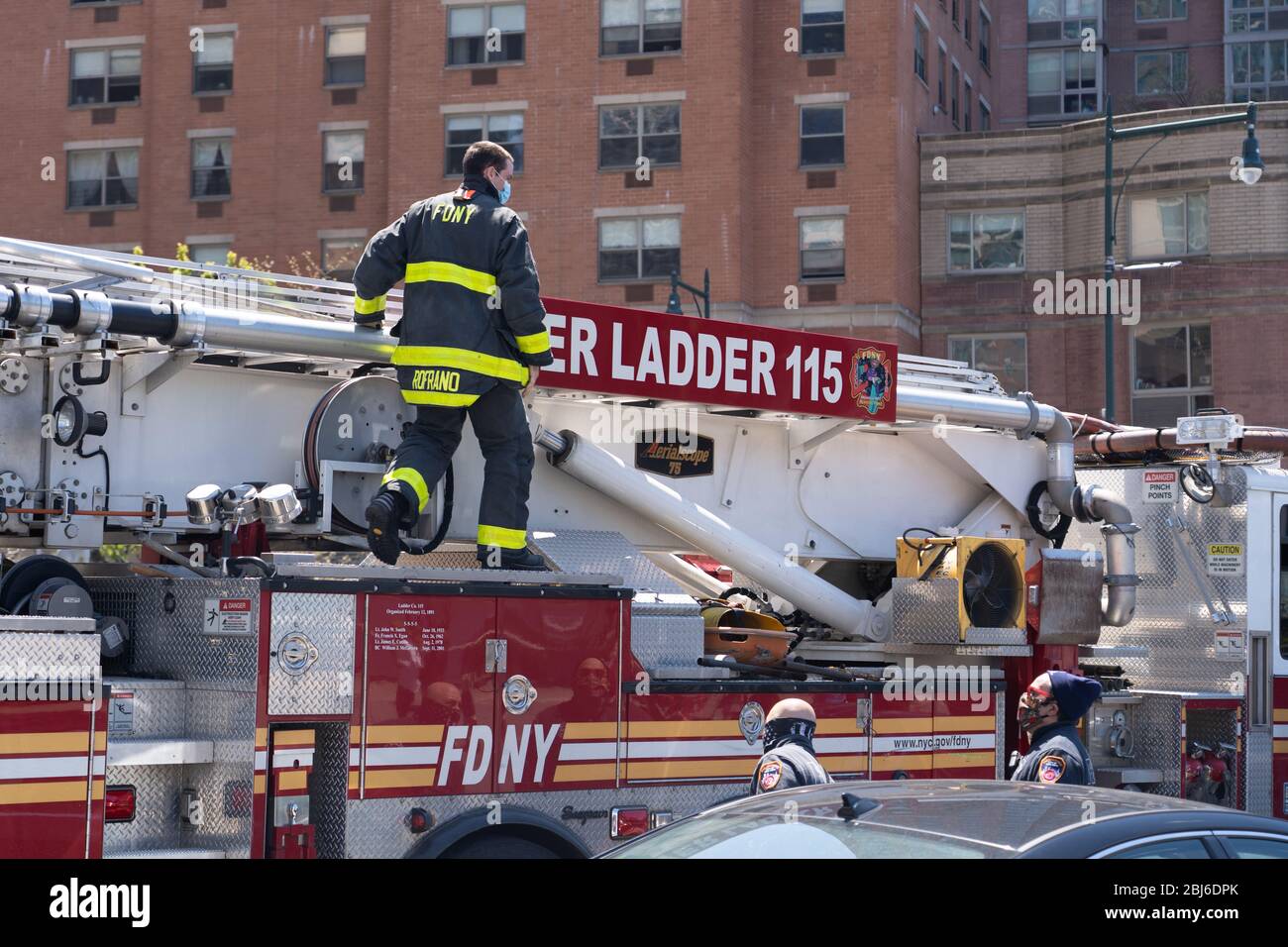 NEW YORK, NY - APRIL 28, 2020: FDNY Firefighters from Tower Ladder 115 ...