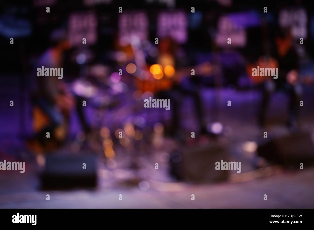 Blurred photo of a stage with musical instruments Stock Photo - Alamy