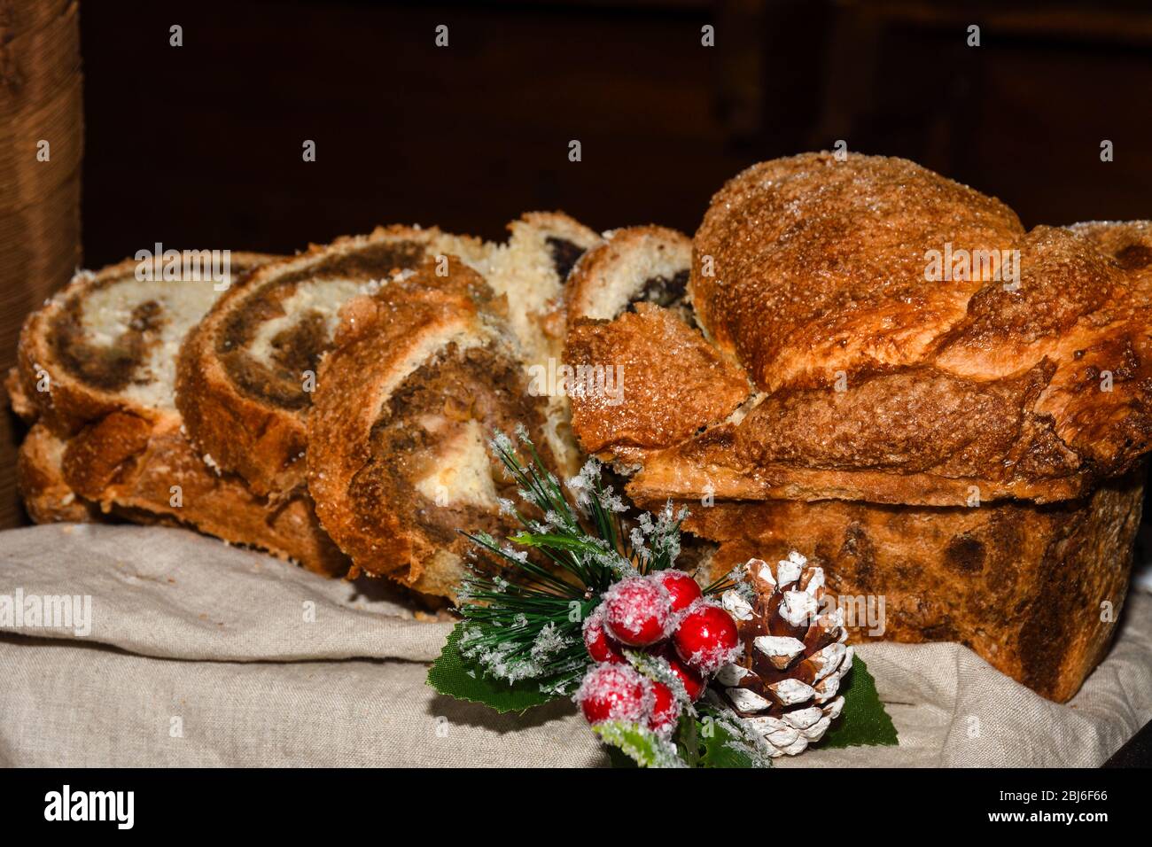 Closeup of slices of homemade traditional Romanian sweet bread named ...