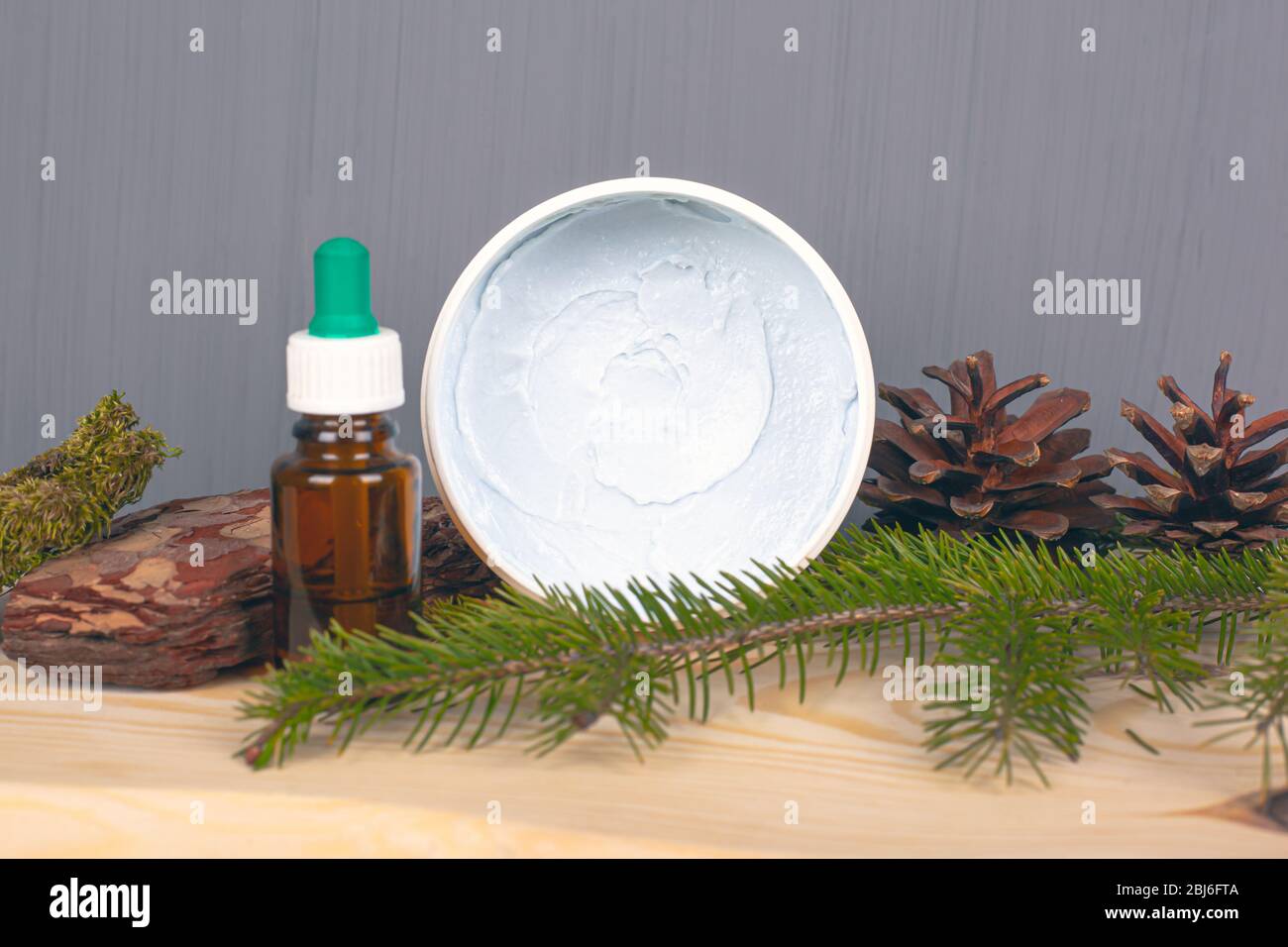 ecological body care cosmetics, body scrub and essential oils, pine ...