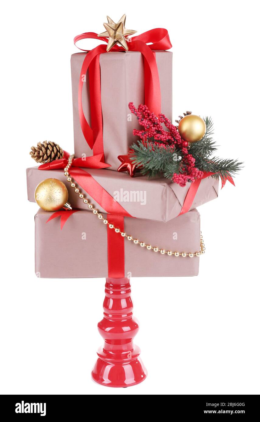 Christmas gift boxes, isolated on white Stock Photo - Alamy