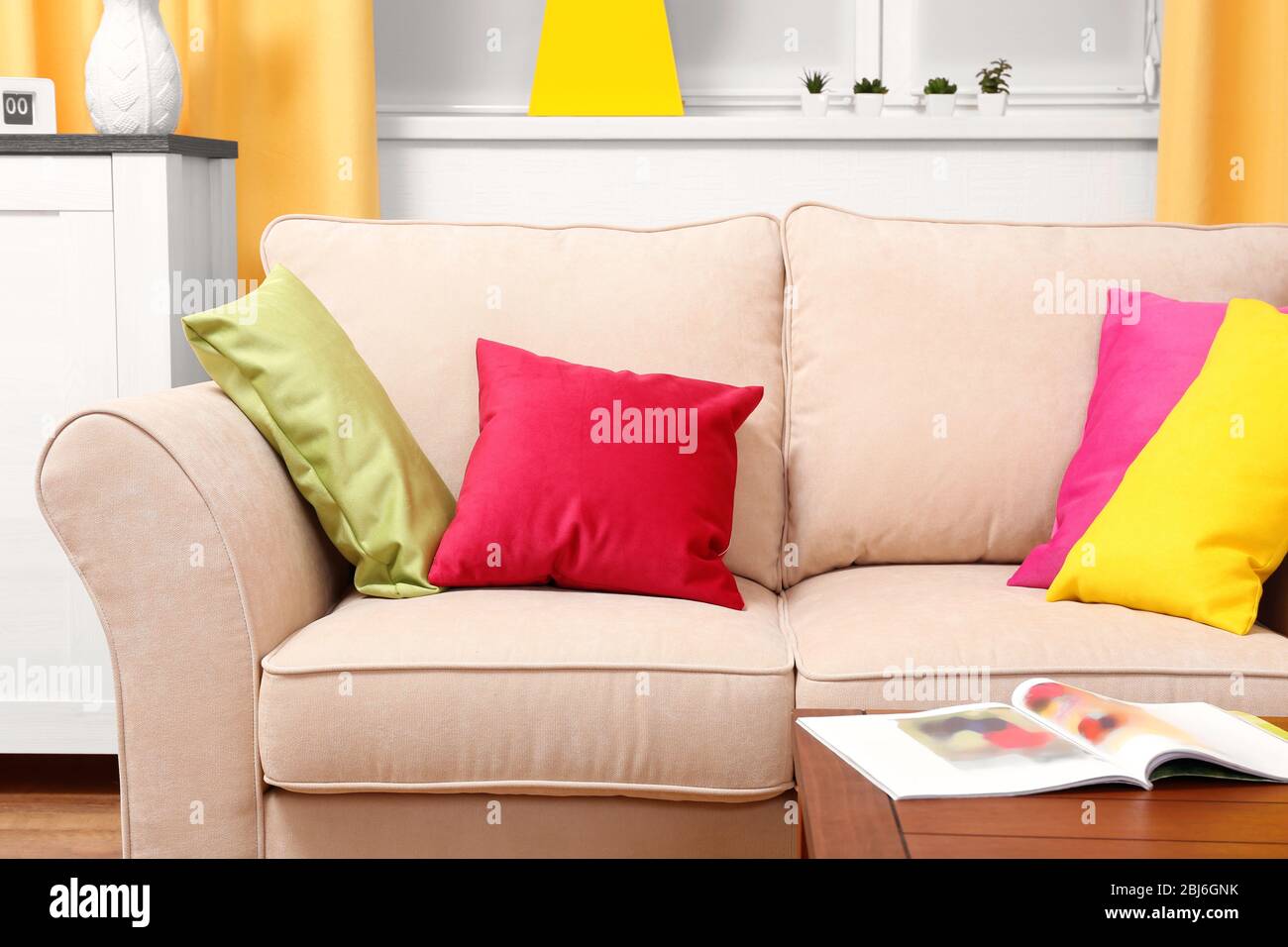 Modern interior design. Living room with sofa and wardrobe Stock Photo ...