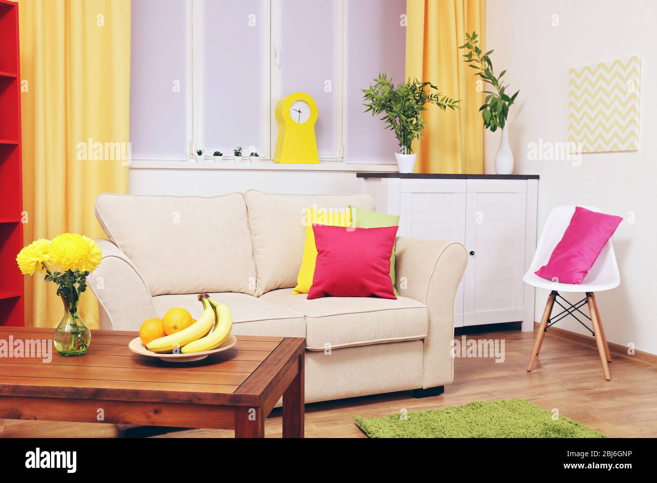 Modern interior design. Living room with sofa and wardrobe Stock Photo ...