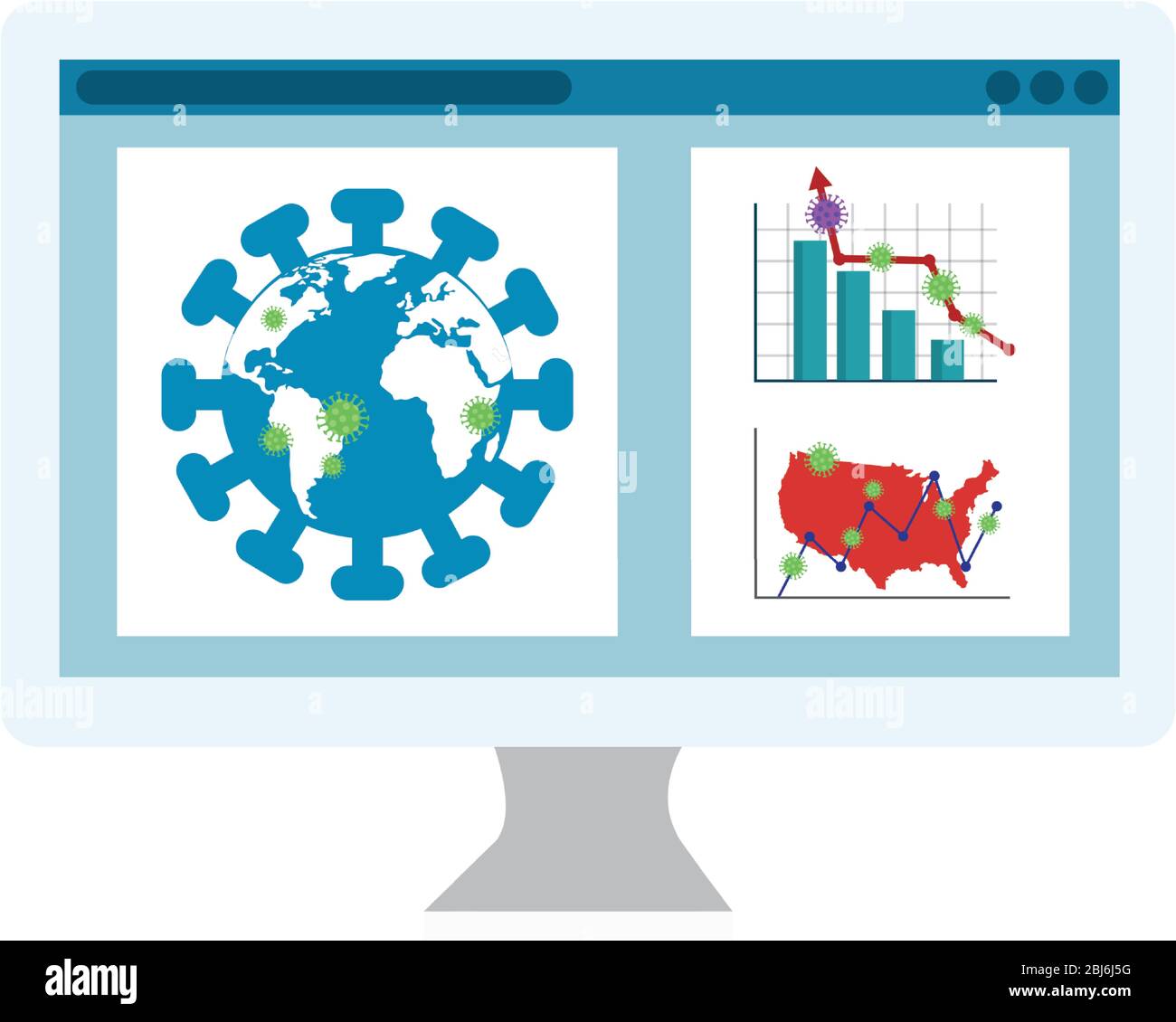 stock market variation by covid 19 with monitor and icons Stock Vector ...