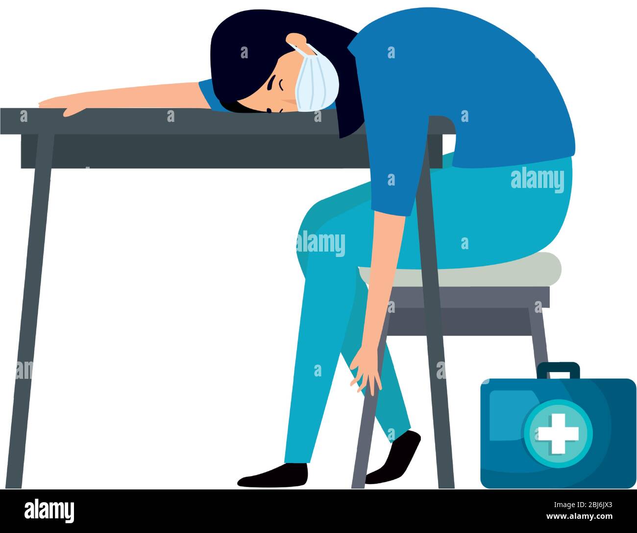 female paramedic sleeping on desk using face mask Stock Vector Image ...
