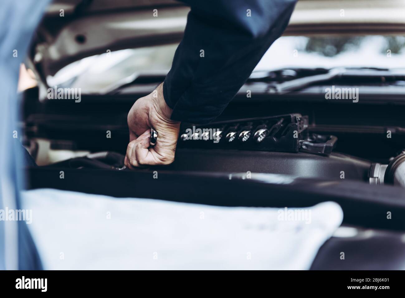 Mechanic Car Service Man is Working in Garage Workshop, Technician ...