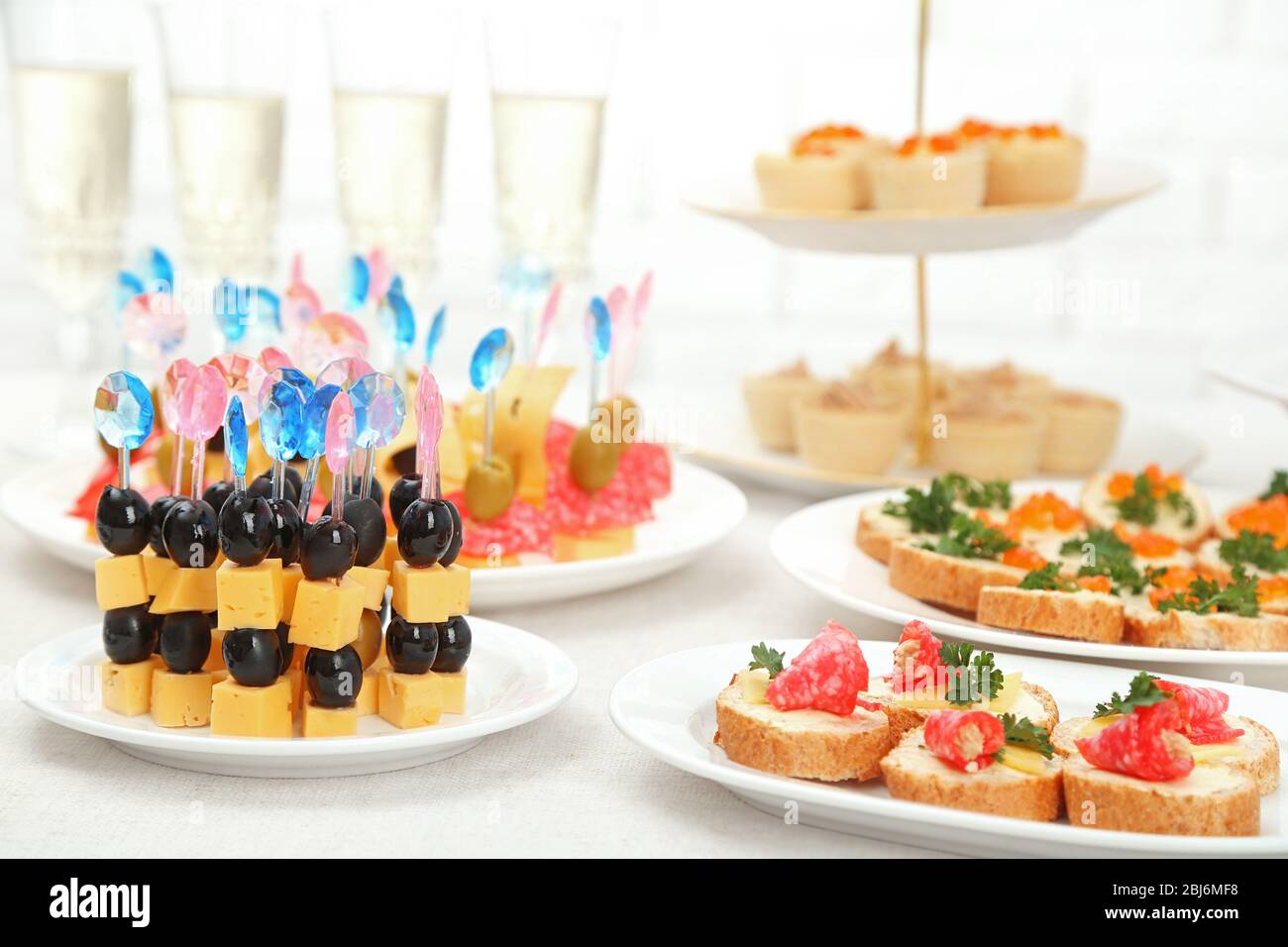 Set of cold snacks, canape, beverages, closeup Stock Photo - Alamy