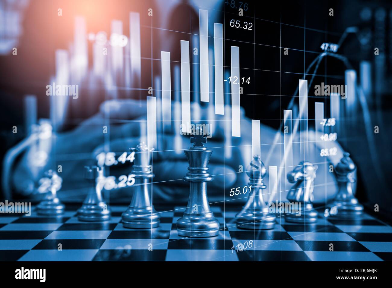 Chess game on chess board on stock market or forex trading graph chart ...