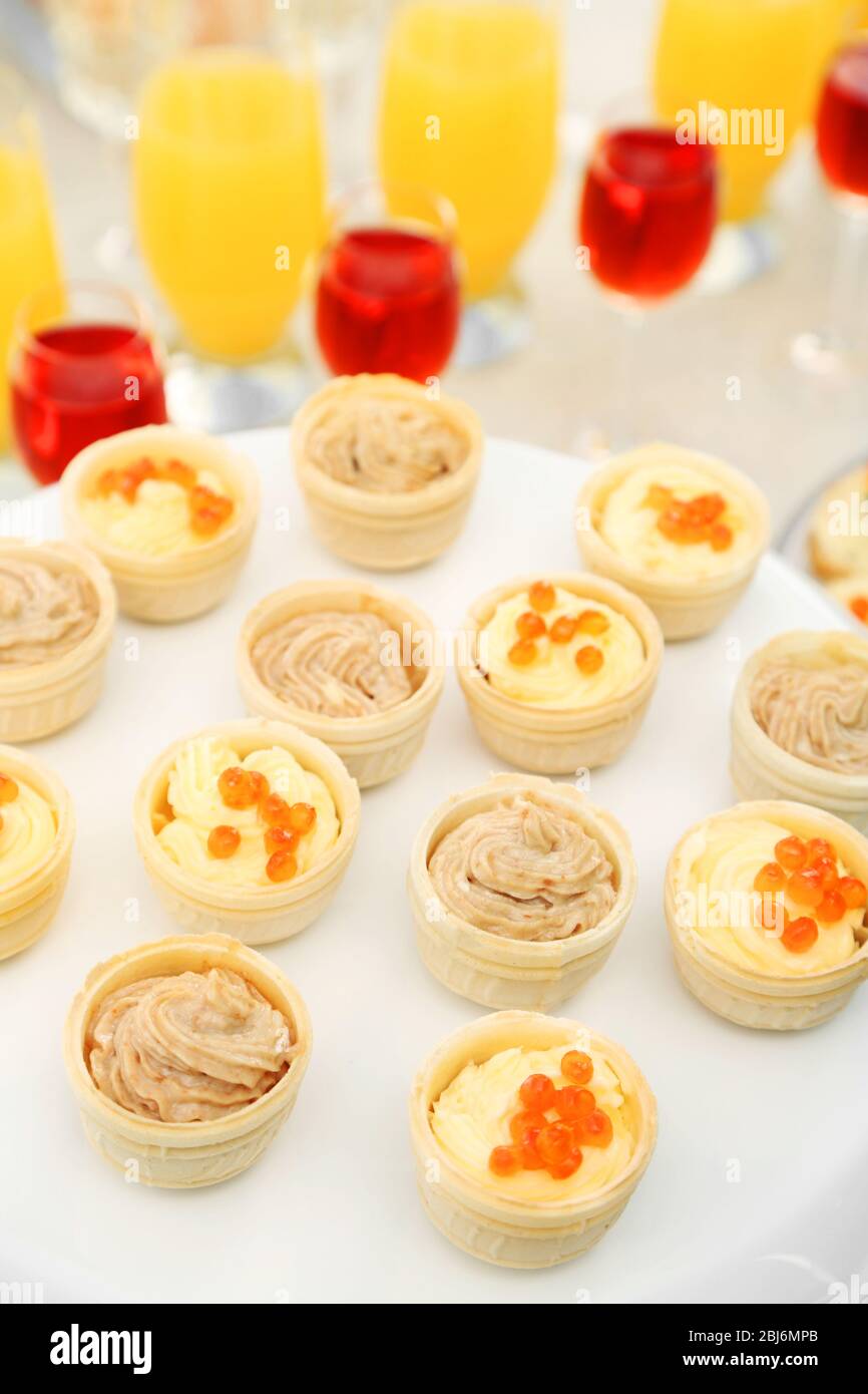 Set of cold snacks and beverages, closeup Stock Photo - Alamy