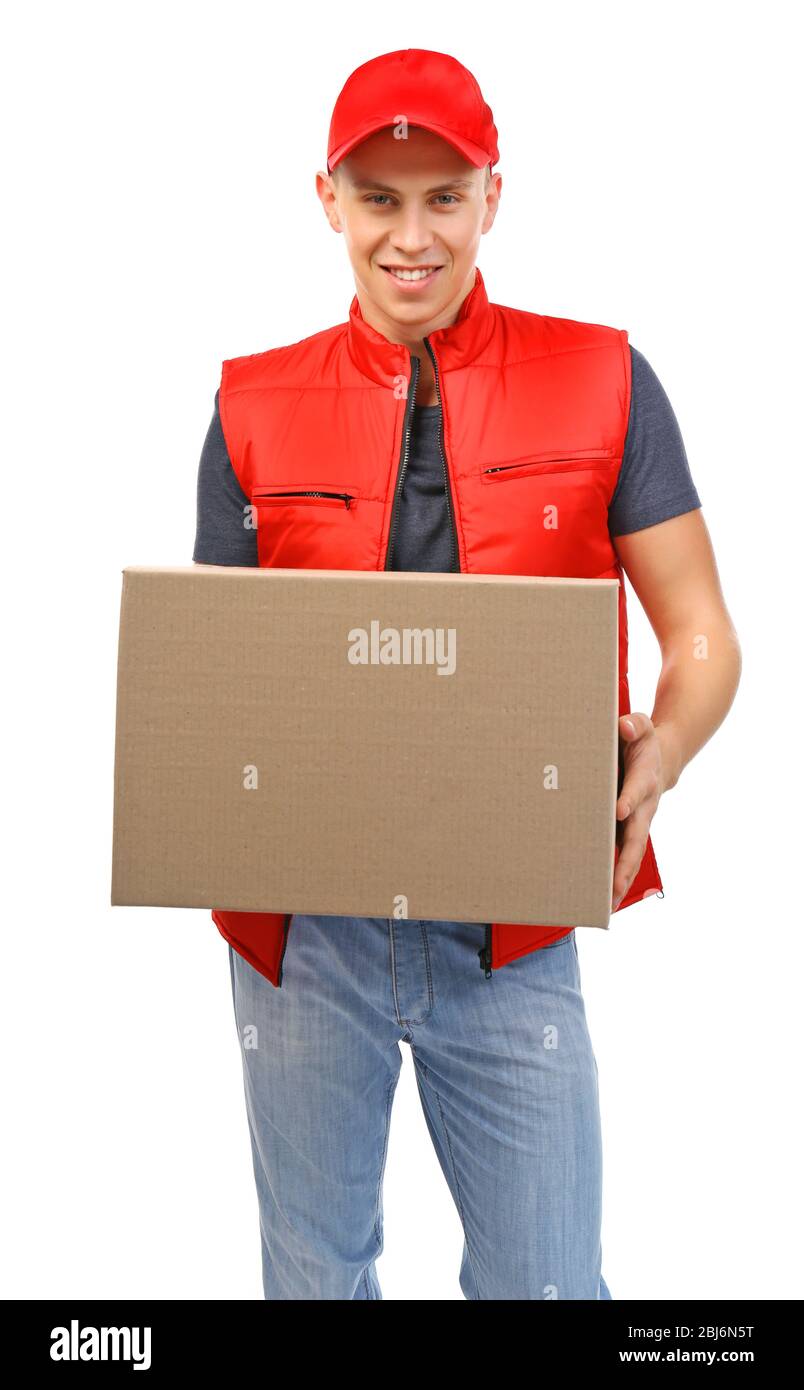 Attractive package delivery man Cut Out Stock Images & Pictures - Alamy