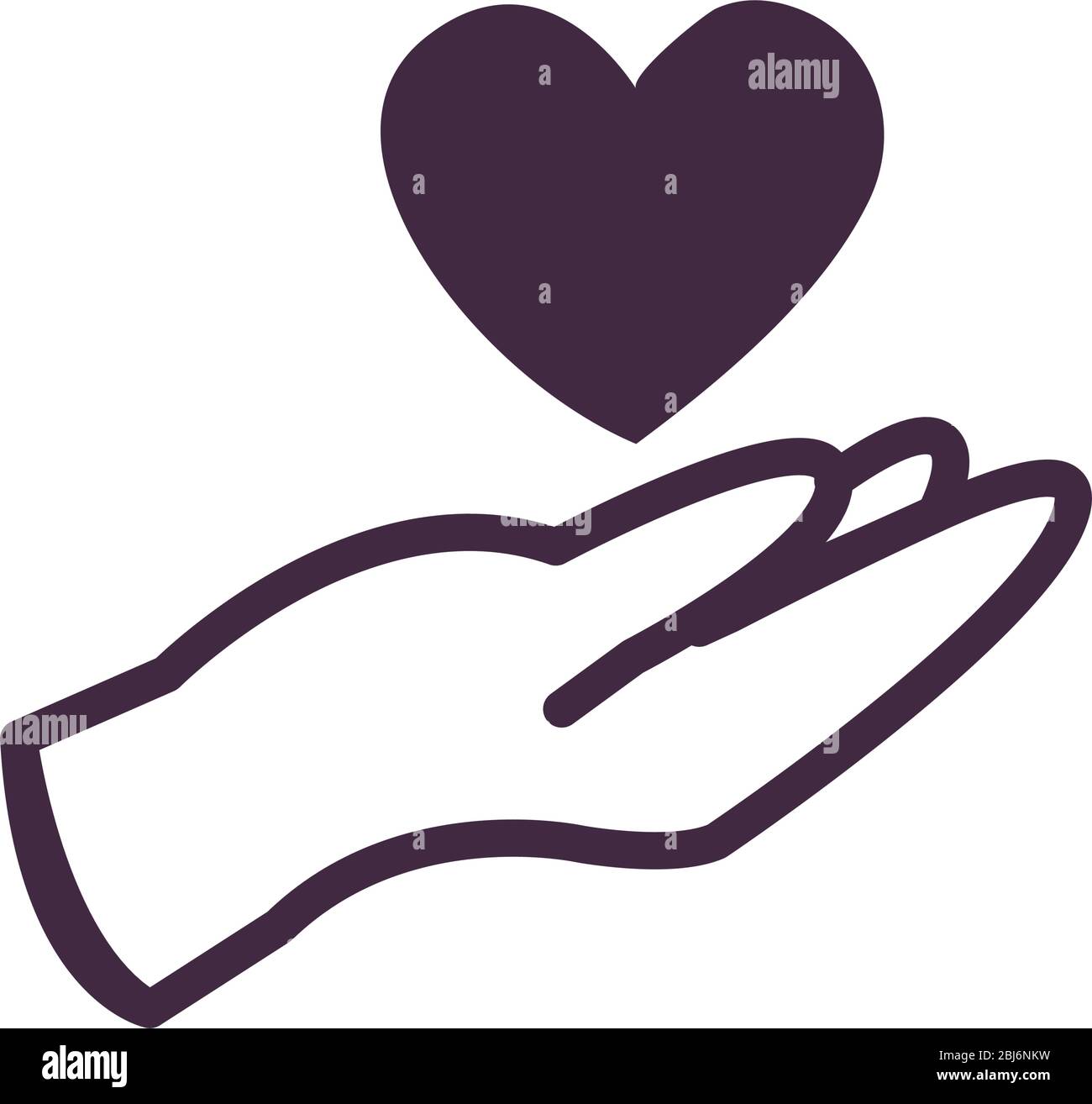 Heart over hand line style icon design of love passion and romantic ...