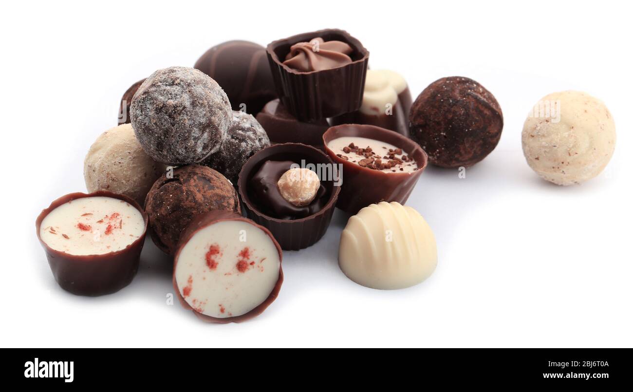 Assorted collection of chocolate candies and sweets, isolated on white ...