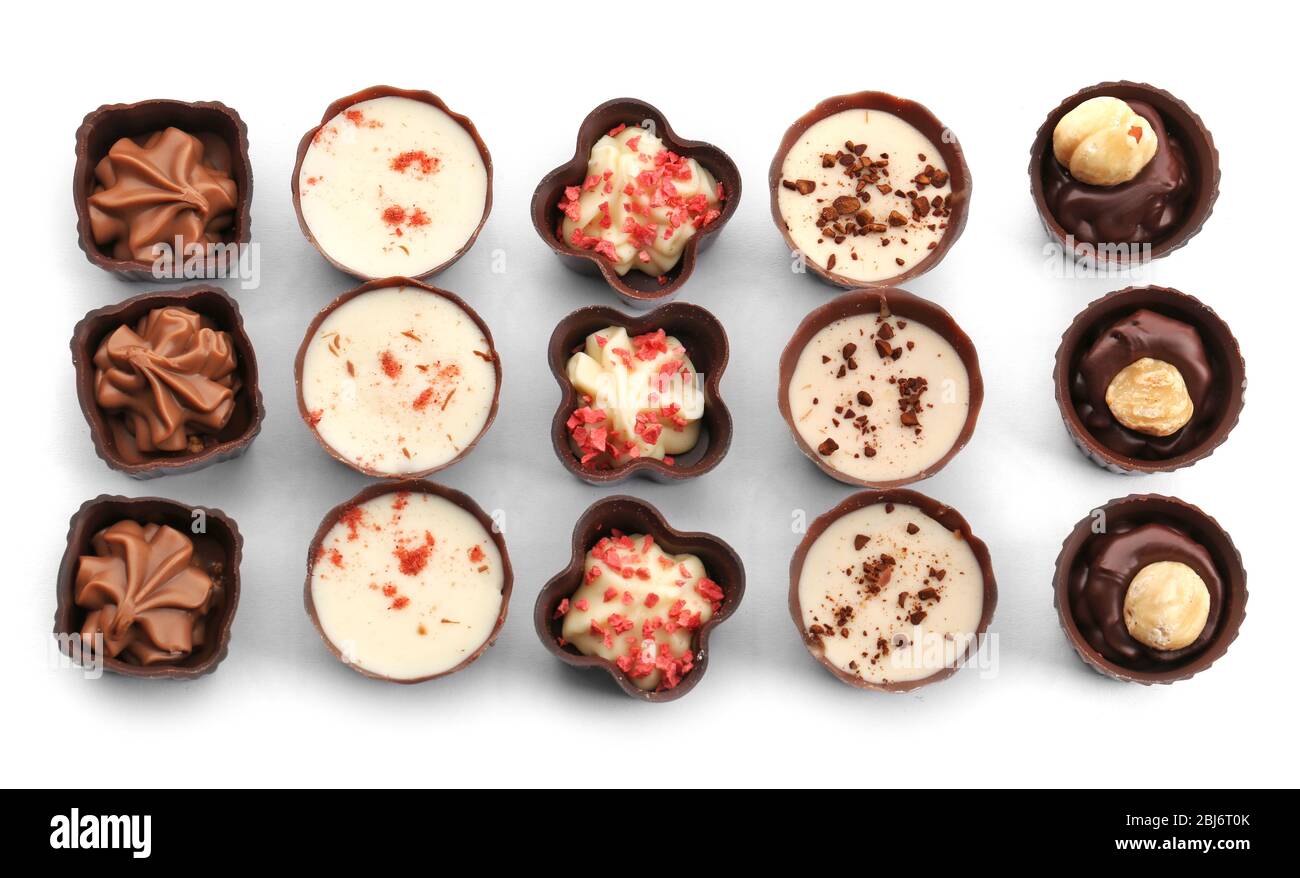 Assorted collection of chocolate candies and sweets, isolated on white ...