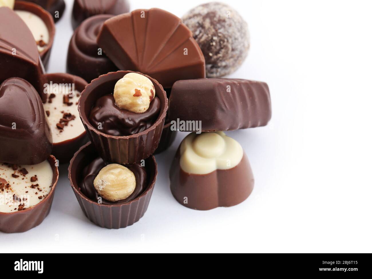 Assorted collection of chocolate candies and sweets, isolated on white ...