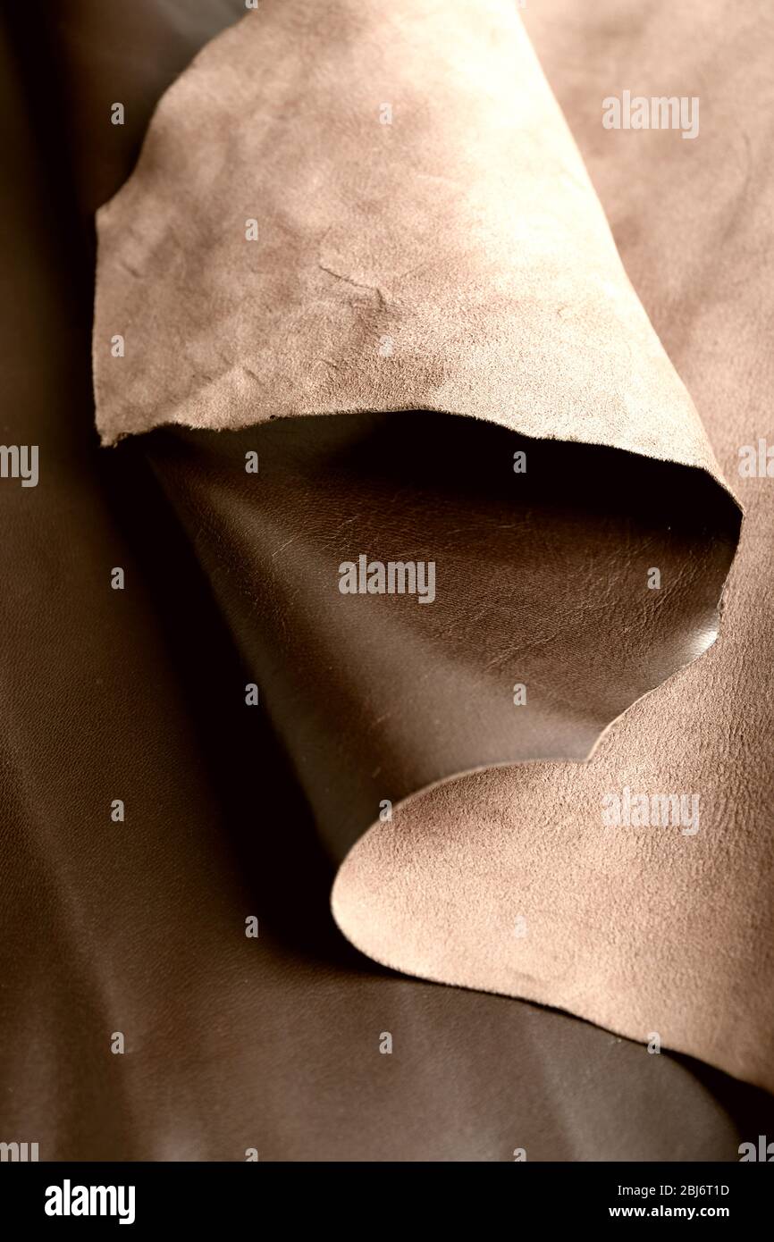 Brown leather front and wrong side texture background Stock Photo - Alamy