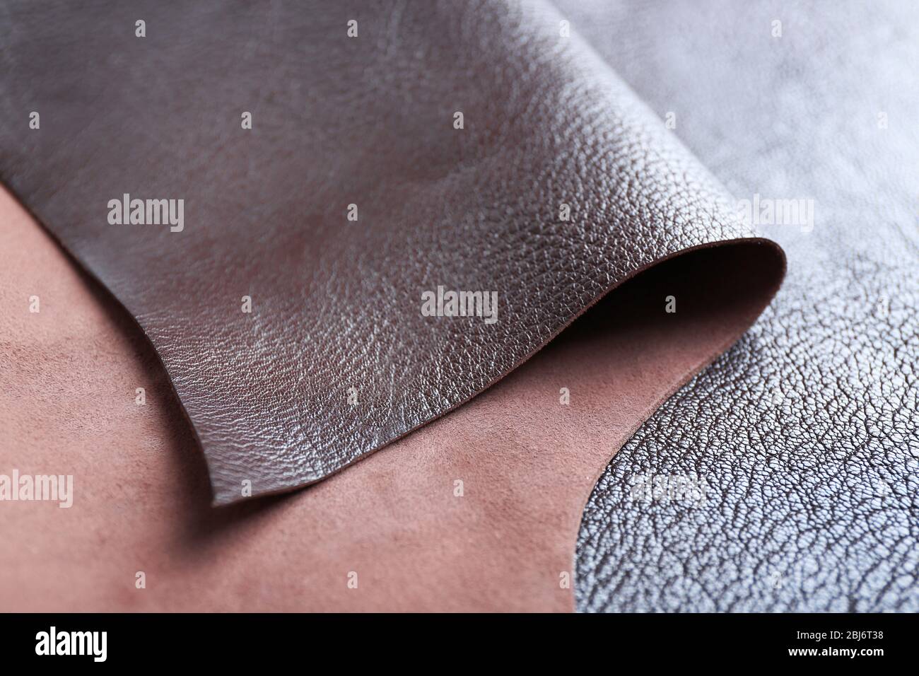 Brown leather front and wrong side texture background Stock Photo - Alamy