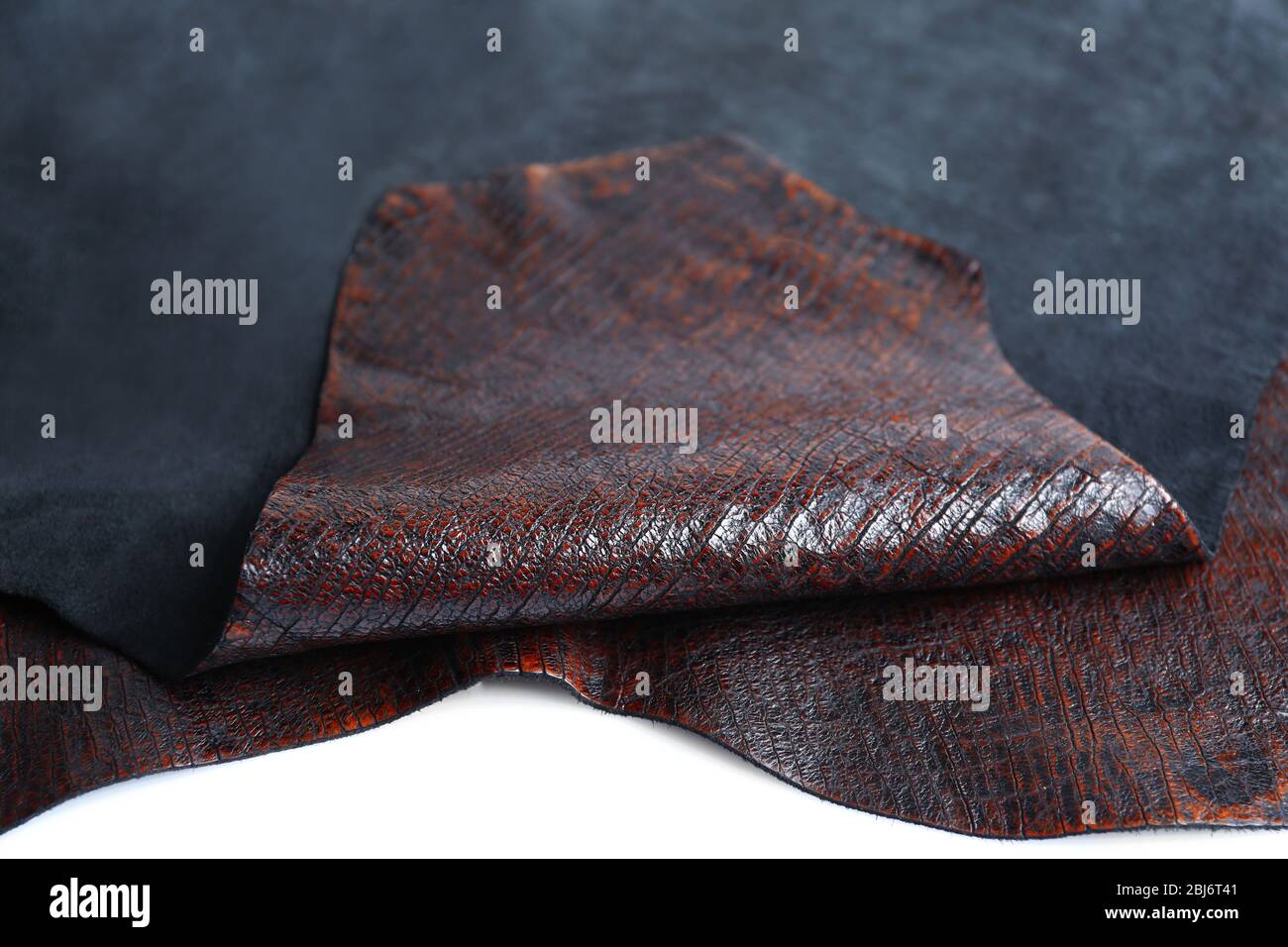Black-brown leather front and wrong side texture, close-up Stock Photo ...