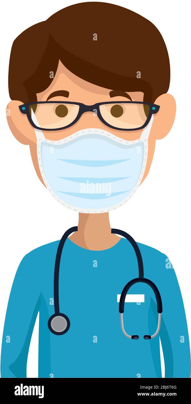 male paramedic using face mask with stethoscope Stock Vector Image ...