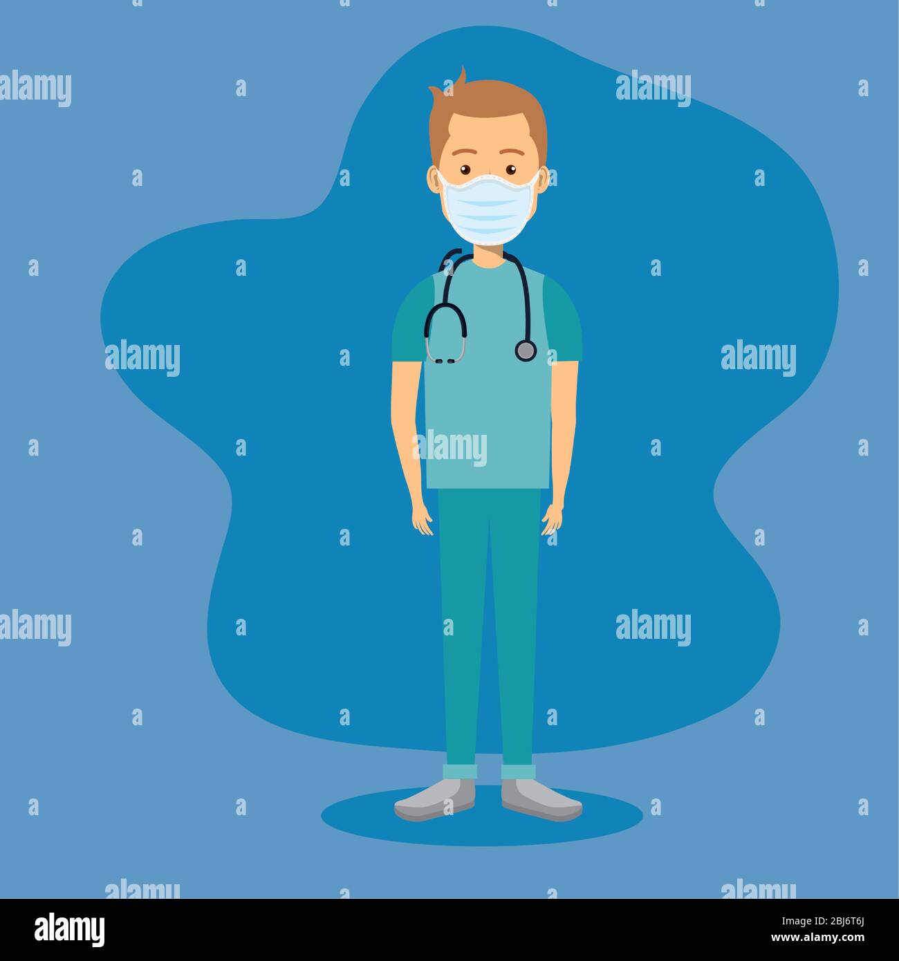 male paramedic using face mask with stethoscope Stock Vector Image ...