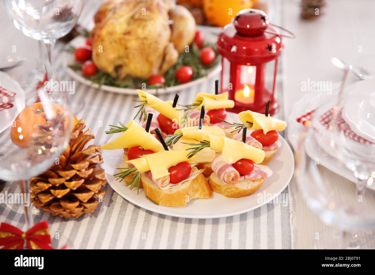Tasty canapes for festive dinner. Thanksgiving Day table setting Stock ...