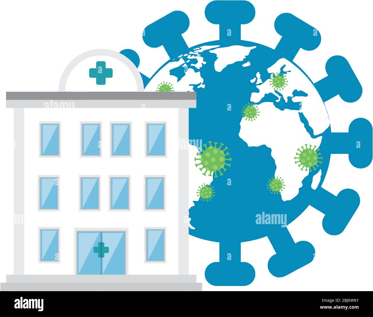 world planet with particles covid 19 and hospital facade Stock Vector ...