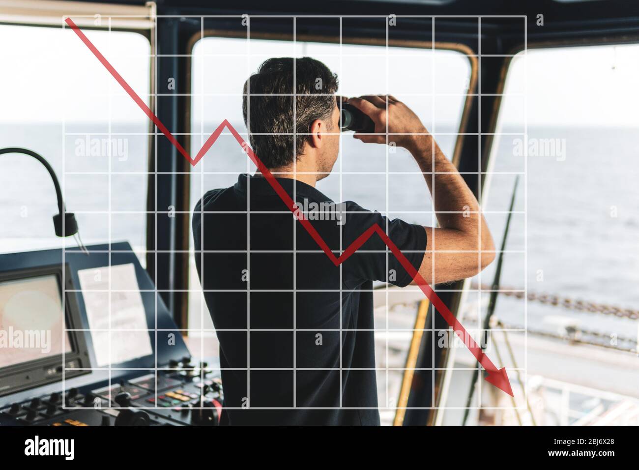 Concept of falling market in marine industry with downward graphics ...