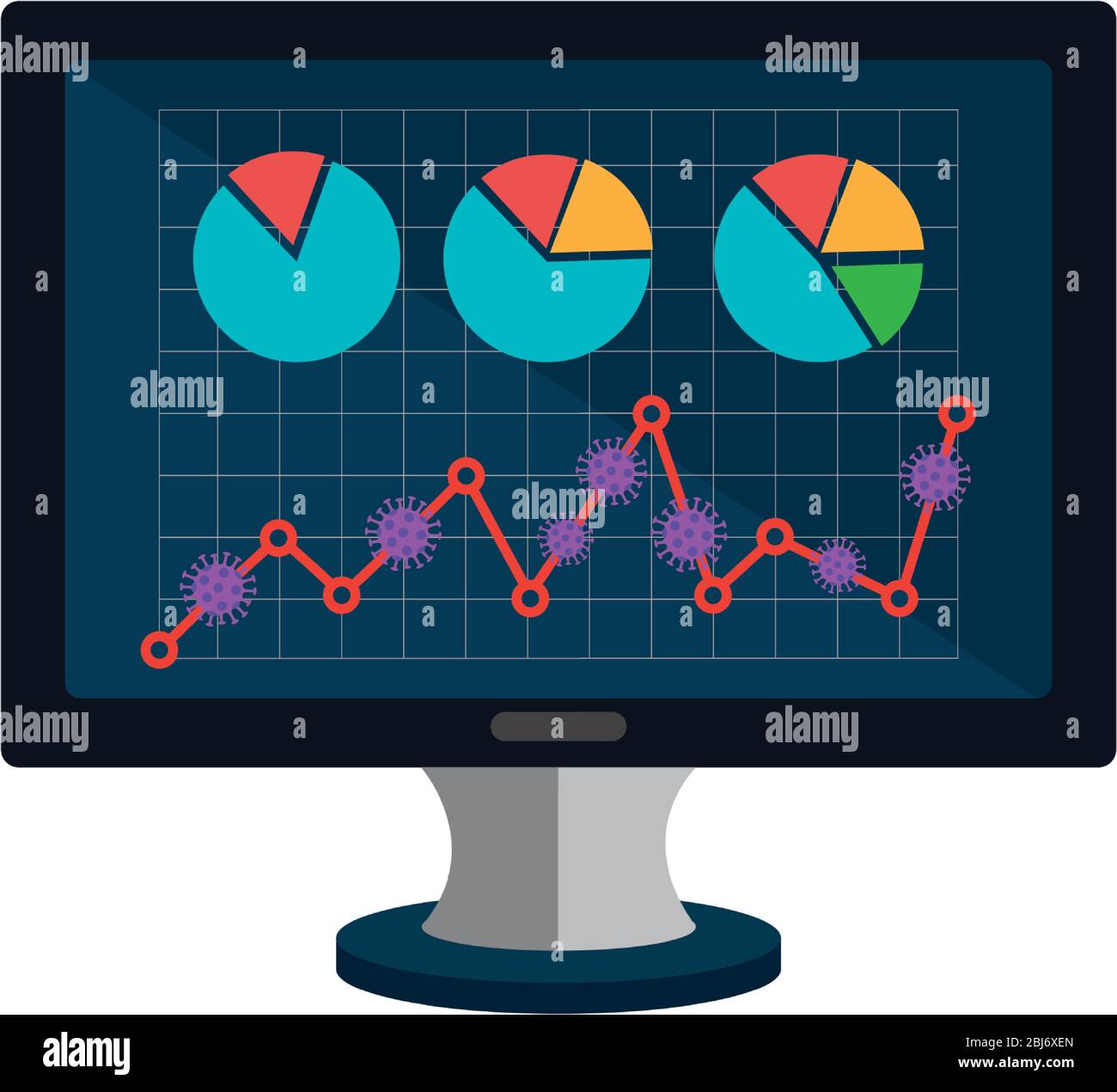 stock market variation by covid 19 with computer and icons Stock Vector ...