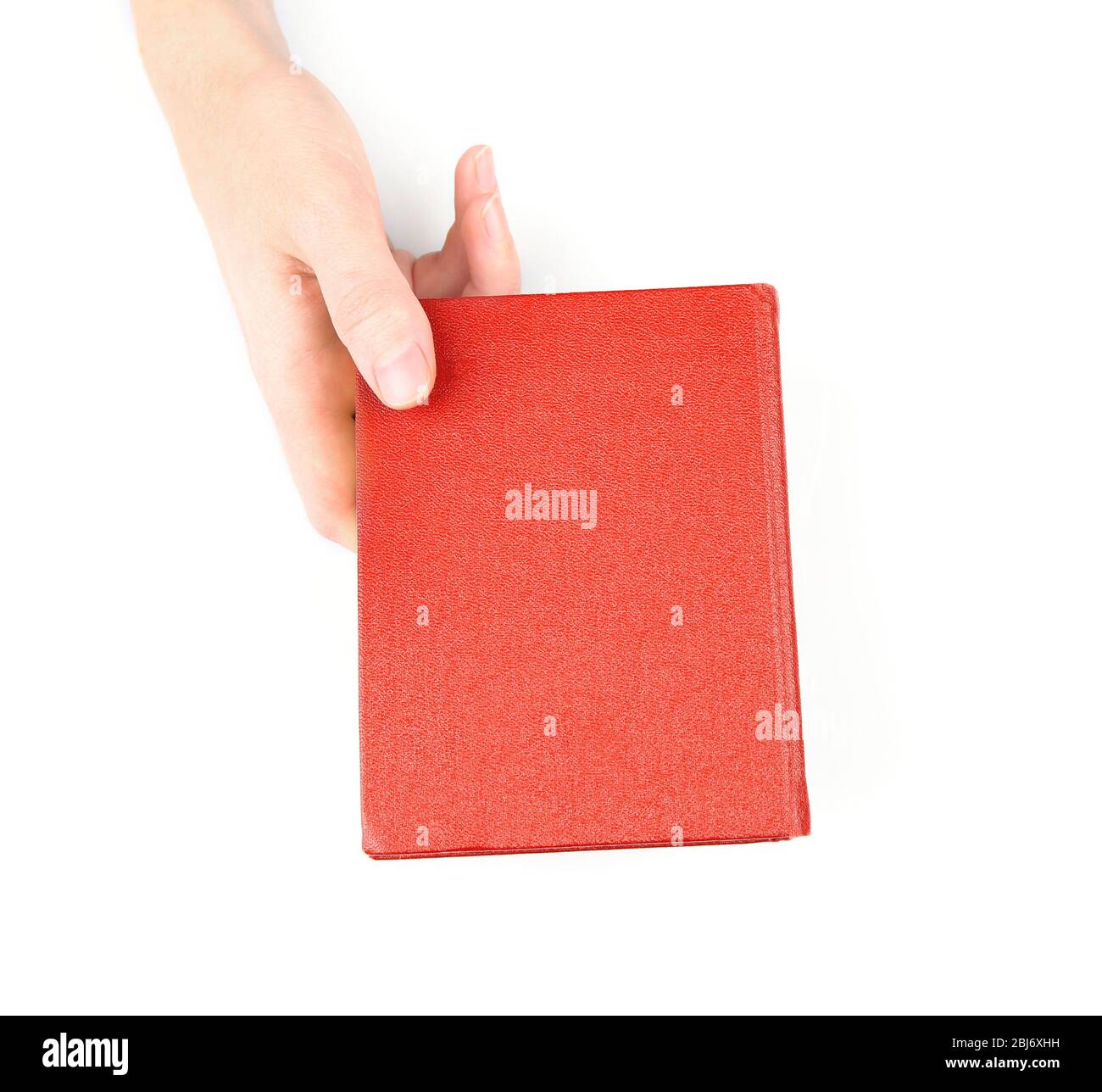 Female hand holding book, isolated on white Stock Photo - Alamy