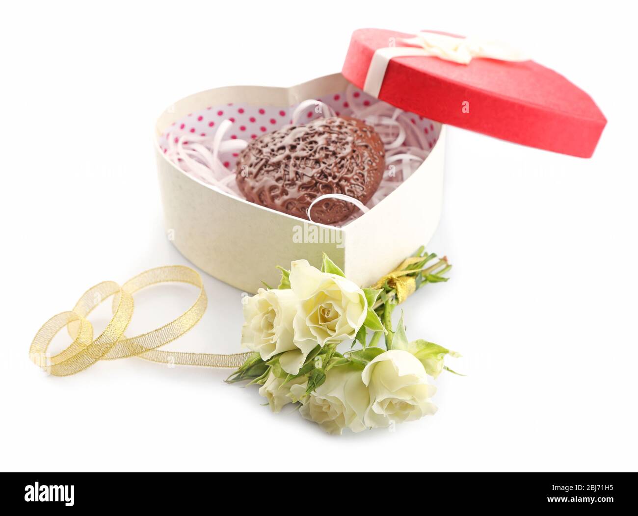 Heart shaped box and candy with flowers, isolated on white Stock Photo ...