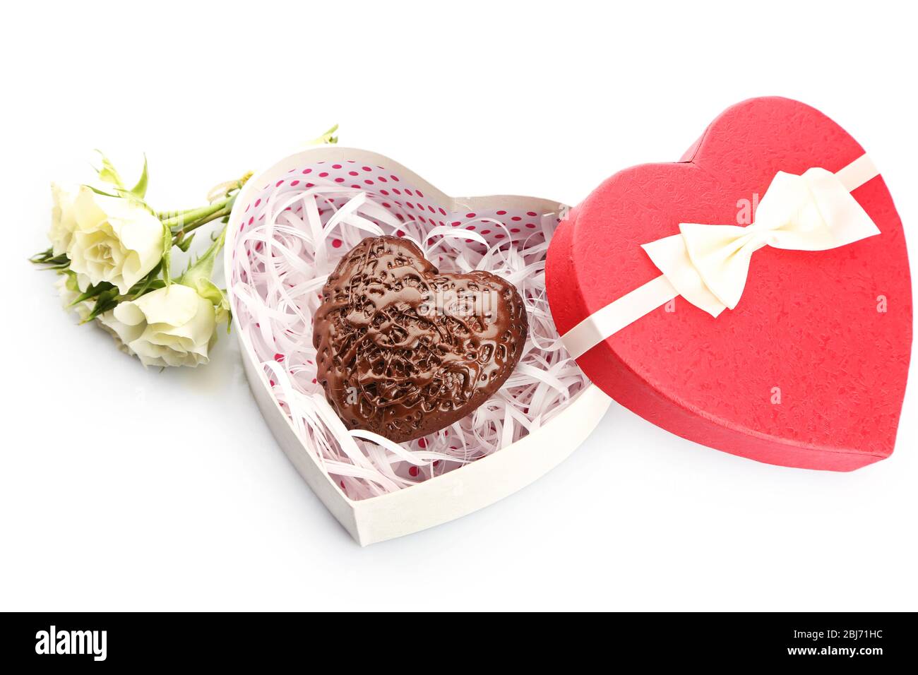 Heart shaped box and candy with flowers, isolated on white Stock Photo ...