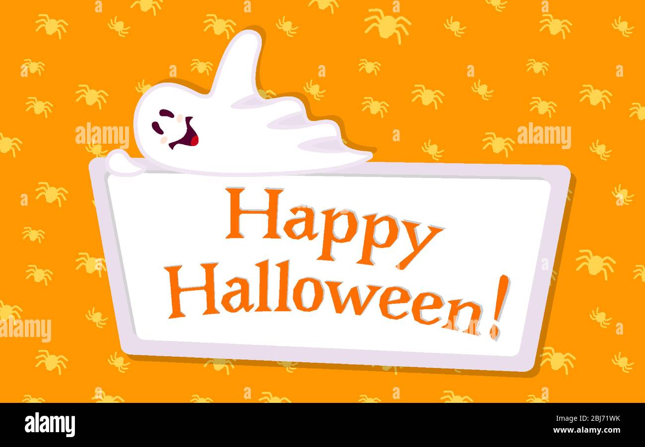 Happy halloween empty banner with ghost cartoon. Holiday spooky ...